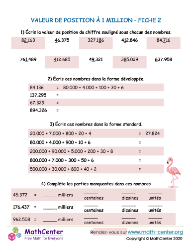 CM1 Fiches de travail: Valeur de position à plusieurs chiffres | Math ...