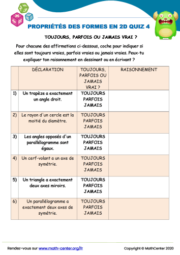 CM2 Quiz: Formes en 2D | Math Center