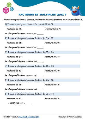 CM2 Quiz: Facteurs et multiples | Math Center