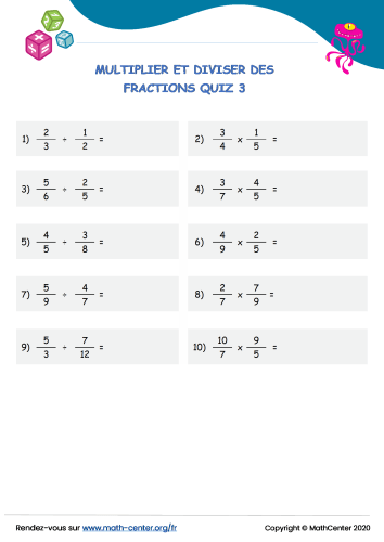 CM2 Quiz: Multiplier les fractions | Math Center