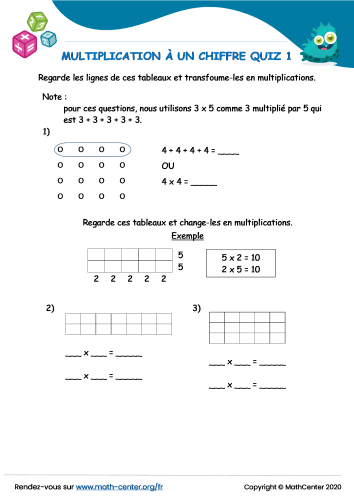 CE1 Quiz: Multiplication à un chiffre | Math Center