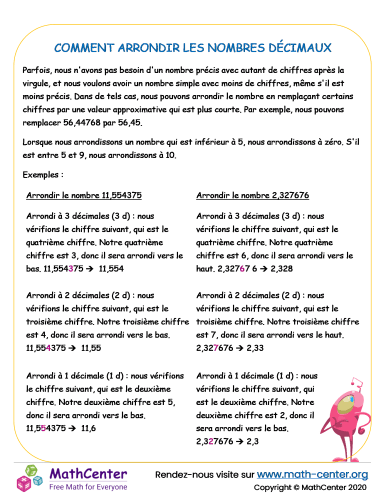 Comment arrondir les nombres décimaux | Pages d'apprentissage | Math Center