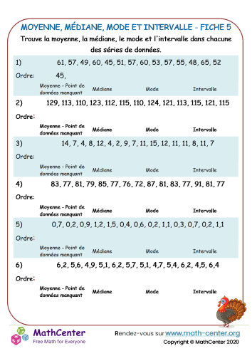 5eme Fiches de travail: Moyenne | Math Center