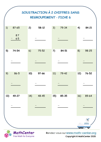 2 chiffre - soustraction sans regroupement - fiche 6 | Fiches de ...