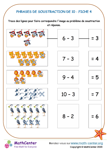 Soustraction jusqu'à 10 - fiche 4 | Fiches de travail | Math Center