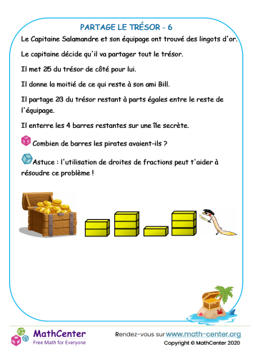 Partage le défi du trésor 6 | Fiches de travail | Math Center
