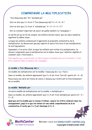 Comprendre la multiplication | Pages d'apprentissage | Math Center