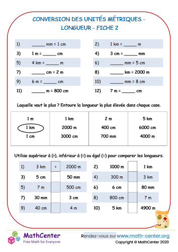 Conversion des unités métriques - longueur fiche 2 | Fiches de travail ...
