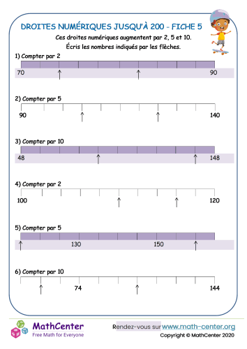 Droites numériques à 200 fiche 5 | Fiches de travail | Math Center