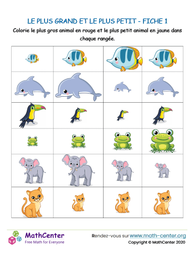 Le plus grand et le plus petit fiche 1 | Fiches de travail | Math Center