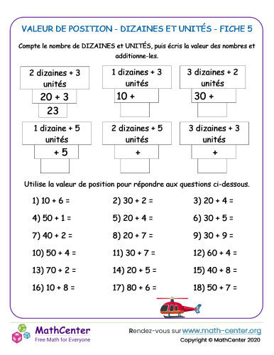 Valeur de position - dizaines et unités 5 | Fiches de travail | Math Center
