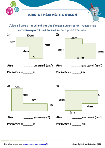 Aire et périmètre quiz 4 | Quiz | Math Center