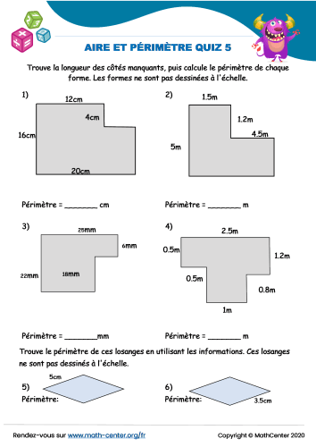 Aire et périmètre quiz 5 | Quiz | Math Center