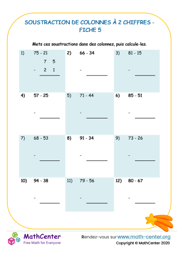 CE1 Fiches de travail: Soustraction à deux chiffres avec regroupement ...