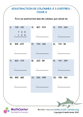 Soustraction de colonnes à 3 chiffres fiche 6 | Fiches de travail ...