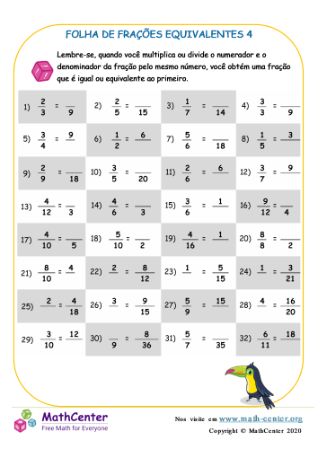 Folha De Frações Equivalentes 4 | Planilhas | Math Center