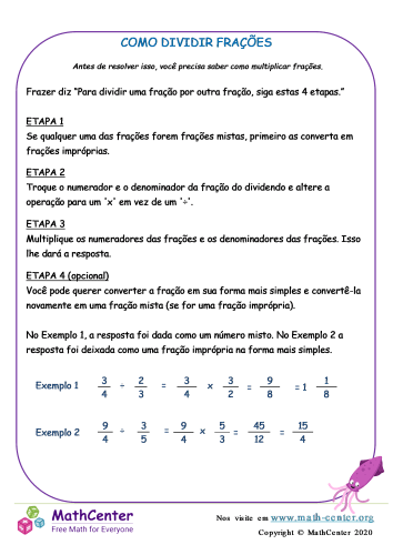 Como Dividir Frações Páginas De Aprendizagem Math Center