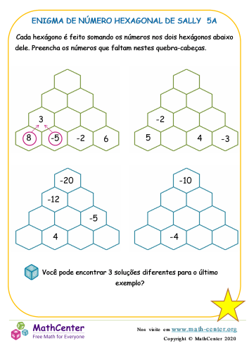 Enigma Do Número Hexagonal De Sally 5A | Planilhas | Math Center
