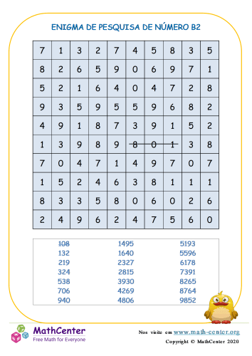 Enigma De Pesquisa De Números B2 | Jogos | Math Center