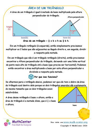 Área De Um Triângulo | Páginas de Aprendizagem | Math Center