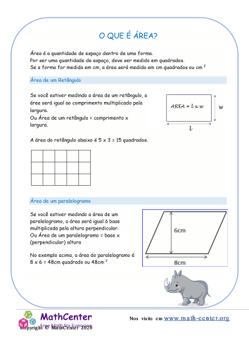 O Que É Área | Páginas de Aprendizagem | Math Center