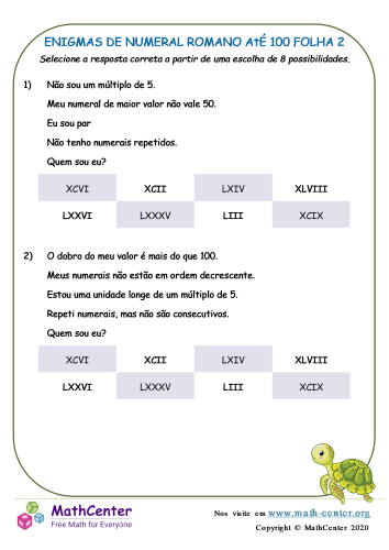 Enigmas De Numeral Romano Para 100 Folha 2 | Planilhas | Math Center