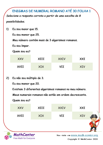 Enigmas De Numeral Romano Para 30 Folha 1 | Planilhas | Math Center