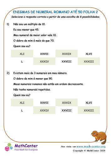 Enigmas De Numeral Romano Para 50 Folha 2 | Planilhas | Math Center