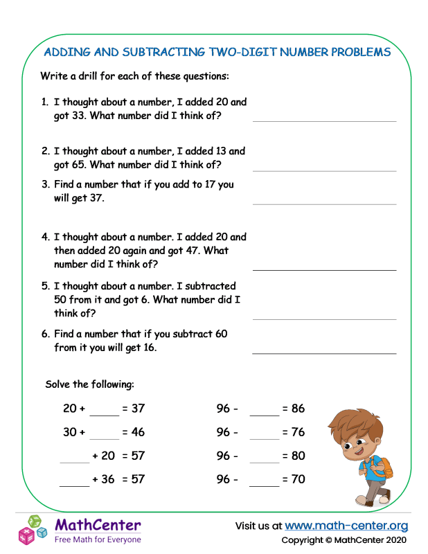 First Grade Worksheets: Two-digit Mental Addition | Math Center First Grade Worksheets: Two-digit Mental Addition | Math Center