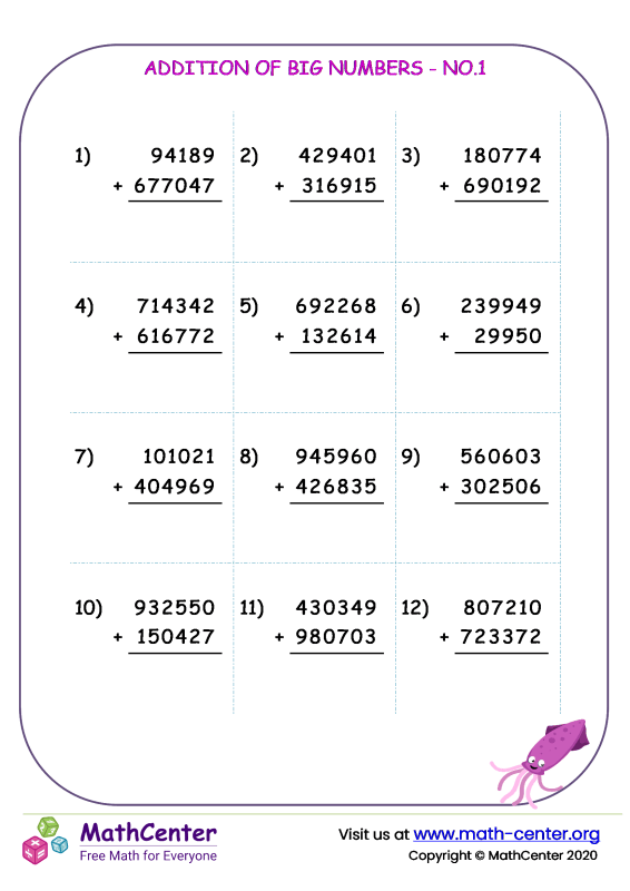 Fifth Grade Worksheets: Multi-digit Addition With Regrouping | Math Center