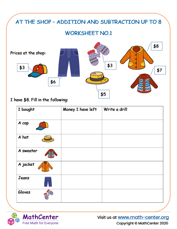 Kindergarten Worksheets: Single-digit Addition | Math Center