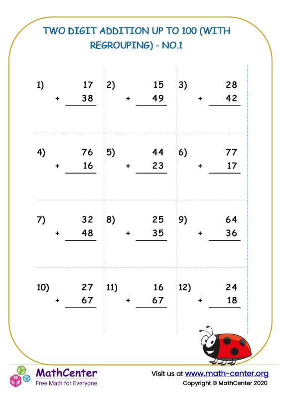 First Grade Worksheets: Two-digit Addition With Regrouping | Math Center