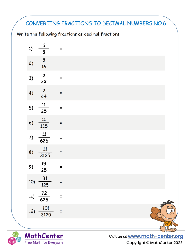 Fifth Grade Worksheets: Fraction Conversion | Math Center