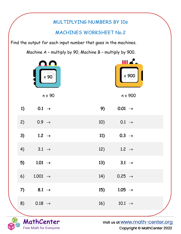 Fourth Grade Worksheets: Multiplying Decimals | Math Center