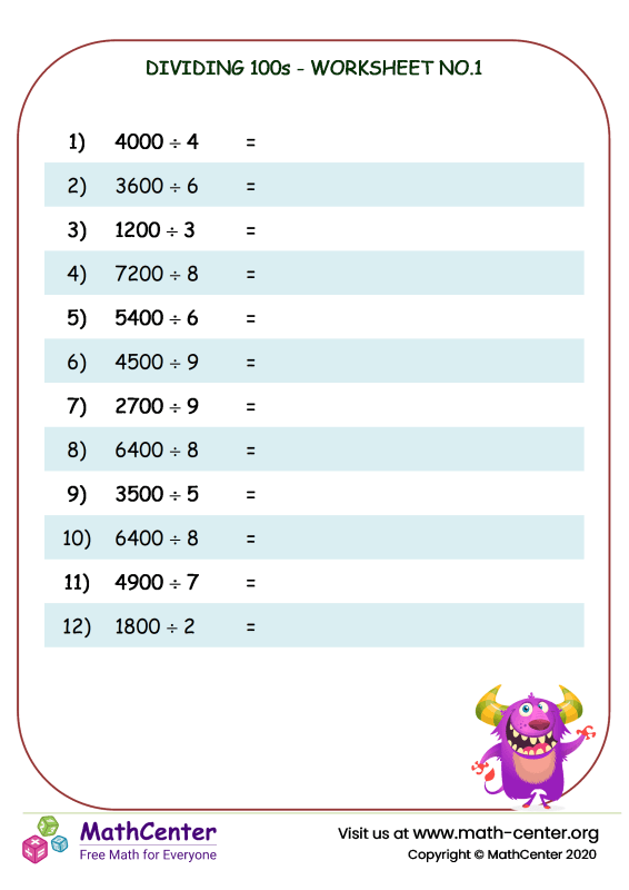 Fourth Grade Worksheets: Mental Division | Math Center