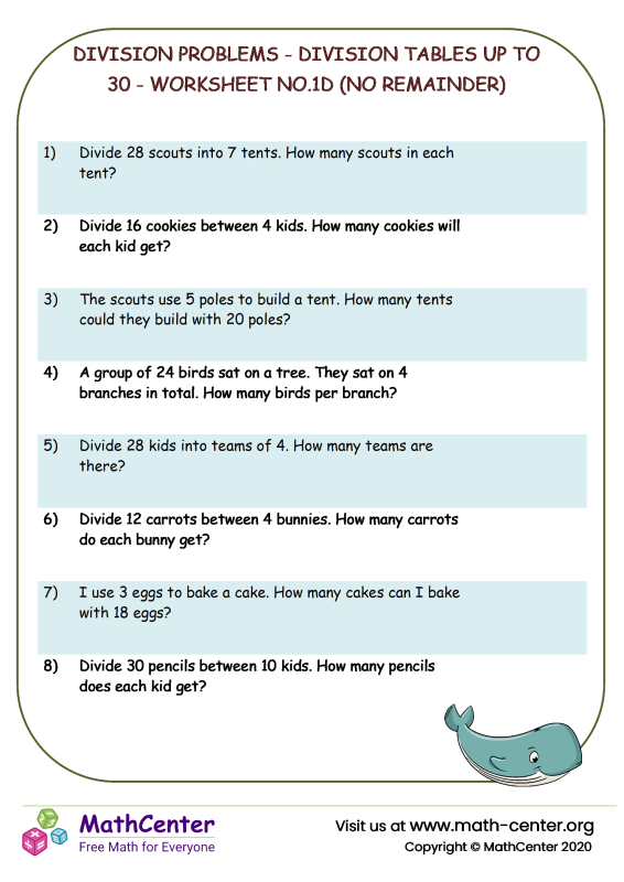 Third Grade Worksheets: Single-digit Divisors | Math Center
