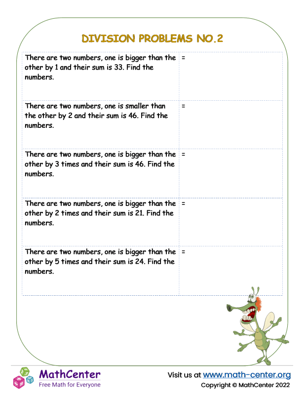 Second Grade Worksheets Division Problems Math Center