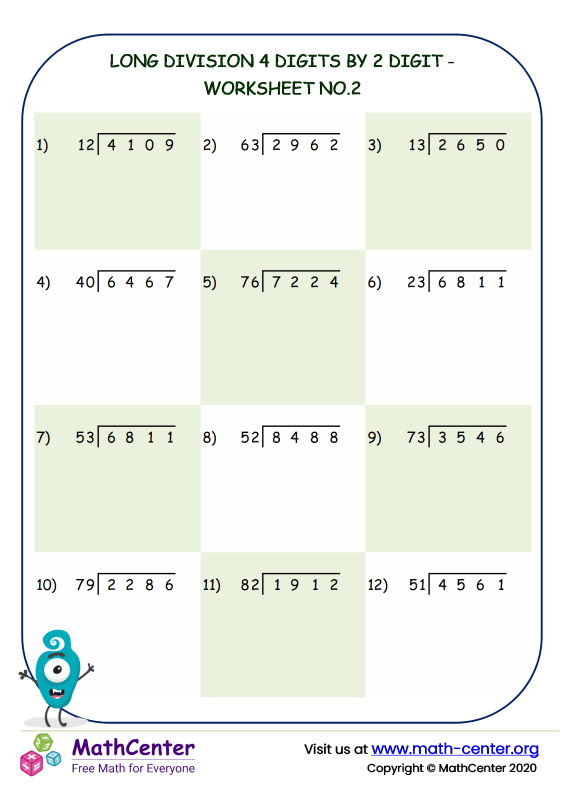 Fourth Grade Worksheets: Two-digit Divisors | Math Center