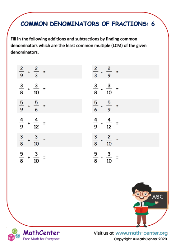 Fifth Grade Worksheets Adding Fractions Math Center