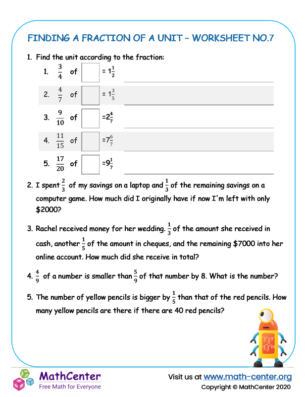 Third Grade Worksheets: Fractions as a Part of The Whole | Math Center