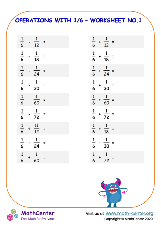 Fifth Grade Worksheets: Dividing Fractions | Math Center