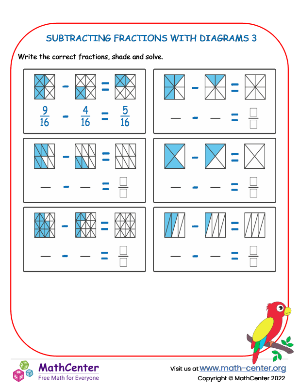 Fourth Grade Worksheets Subtracting Fractions Math Center