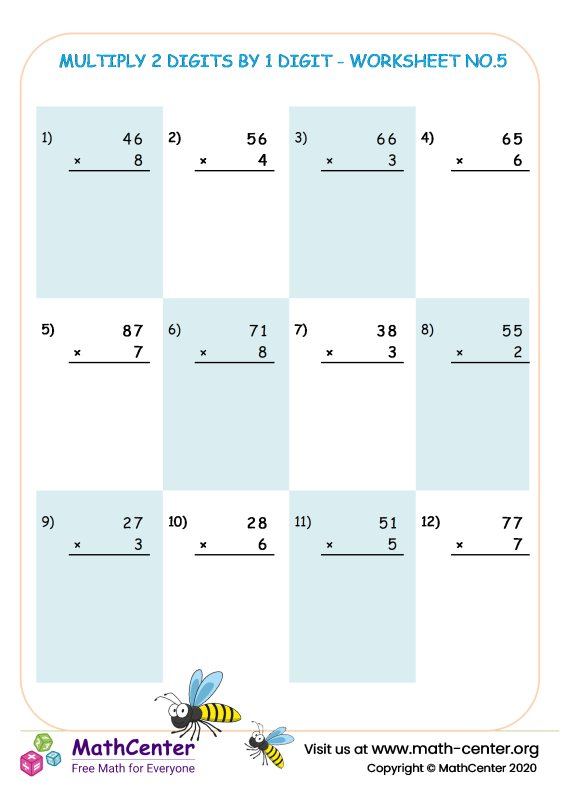 Third Grade Worksheets: Two-digit Multiplication | Math Center