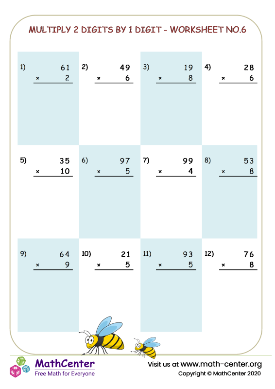 Third Grade Worksheets: Two-digit Multiplication | Math Center
