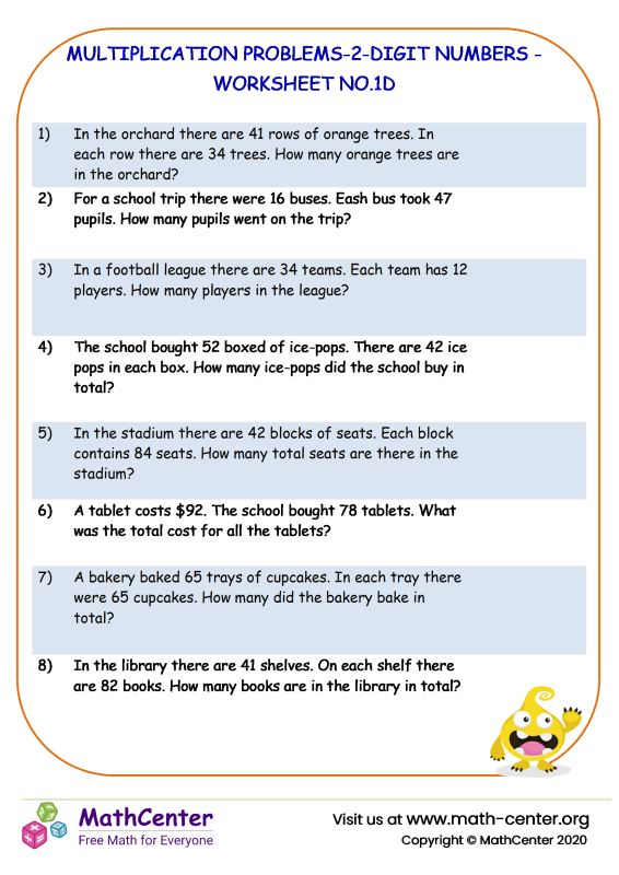 Fourth Grade Worksheets: Two-digit Multiplication | Math Center
