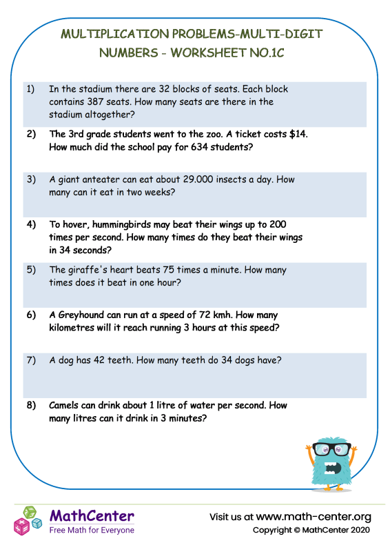 Fourth Grade Worksheets: Multi-digit Multiplication | Math Center