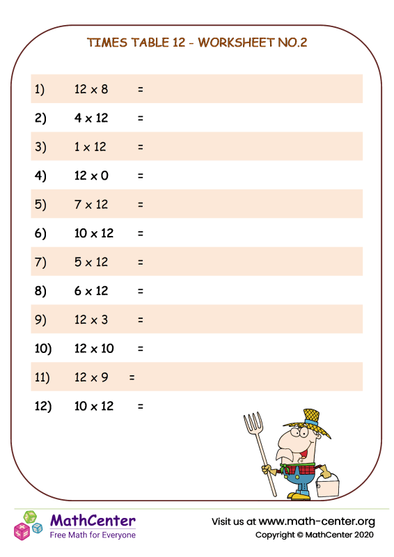 Second Grade Worksheets: Multiplication Table | Math Center