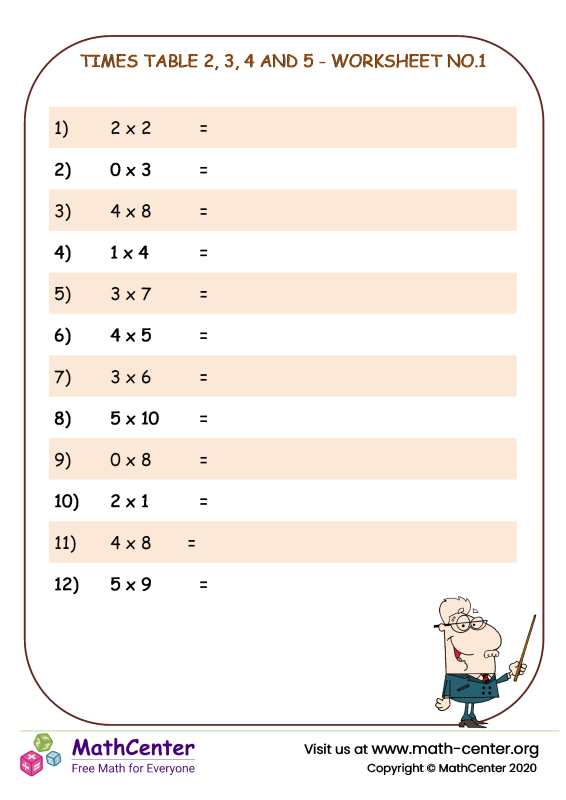 Second Grade Worksheets: Multiplication Table | Math Center