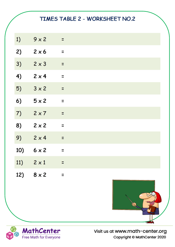 Second Grade Worksheets: Multiplication Table | Math Center