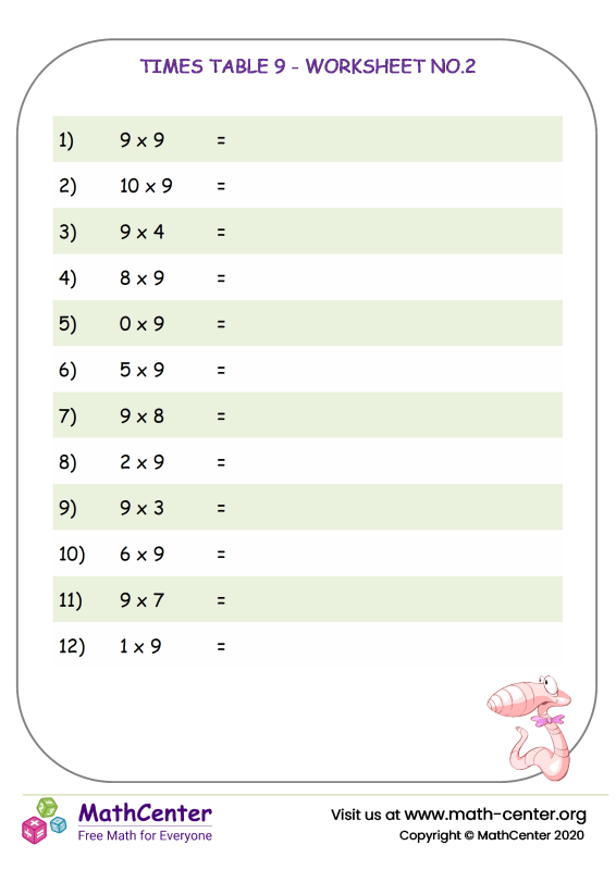 Second Grade Worksheets: Multiplication Table | Math Center